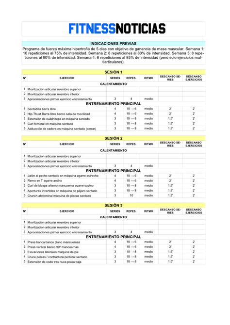 Rutina De Gimnasio Semanal Ganar Masa Muscular Y Perder Grasa Pdf