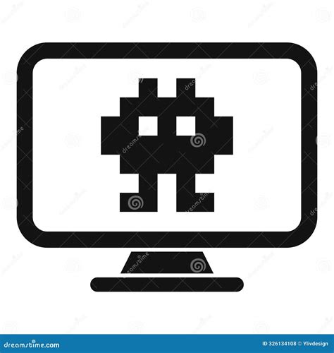 Pixel Art Alien Invader Displaying On Computer Monitor Royalty Free