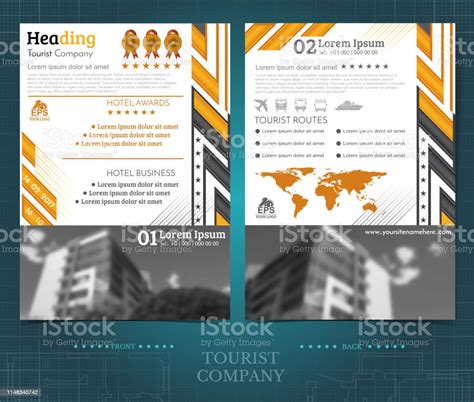 건물의 흐린 컬러 사진과 함께 양면 브로셔 또는 마인드 템플릿입니다 검은 색과 노란색 추상적인 벡터 현대적인 스타일의 목 업 커버 가리기에 대한 스톡 벡터 아트 및 기타