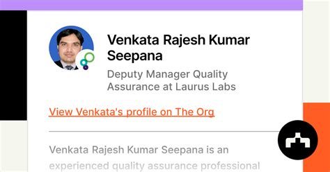 Venkata Rajesh Kumar Seepana Deputy Manager Quality Assurance At Laurus Labs The Org
