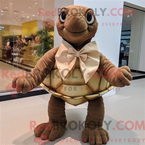 Brown Sea Turtle Mascot Costume Character Dressed With A Pleated Skirt