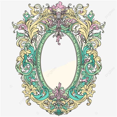 빅토리아 타원형 프레임 벡터 스티커 클립 아트 화려한 녹색과 보라색 화려한 프레임 만화 상표 클립 아트 Png 일러스트