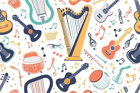 Musical Instruments Notes Seamless Pattern Premium Ai Generated Vector