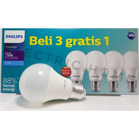 Jual Paket Isi 4 Lampu PHILIPS LED Essential 9 WATT 9W 9 W Putih