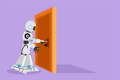 Premium Vector Cartoon Flat Style Drawing Robot Inserts Key Into