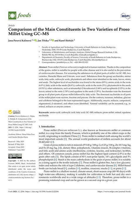 Pdf Comparison Of The Main Constituents In Two Varieties Of Proso