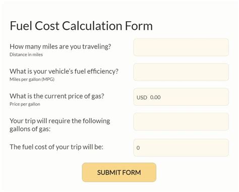 Online Fuel Cost Calculation Form Template 123formbuilder