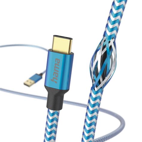 Hama 201558 Charging Cable Reflective USB A To USB C Nylon 1 5m Blue