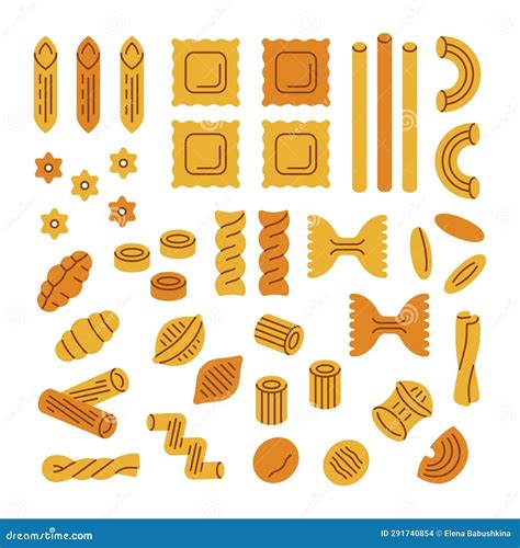 Pasta Icon Flat Set Italian Pasta Illustration With Noodle Macaroni