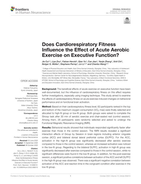 Pdf Does Cardiorespiratory Fitness Influence The Effect Of Acute Aerobic Exercise On Executive