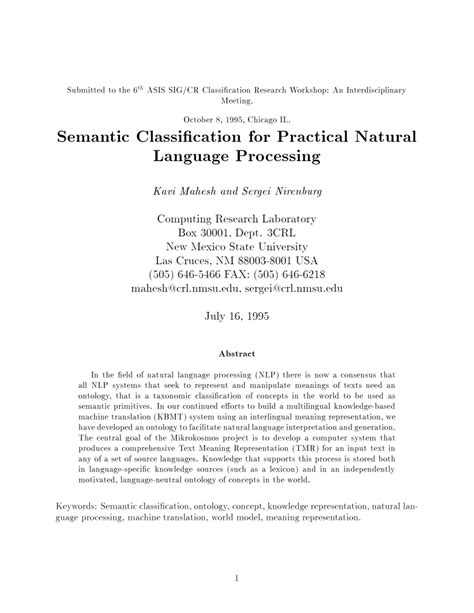 PDF Semantic Classification For Practical Machine Translation
