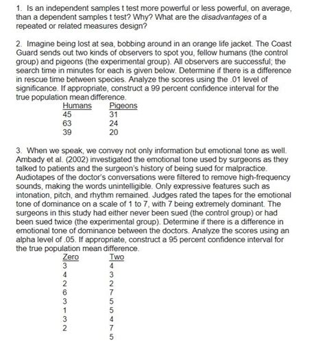 Solved 1 Is An Independent Samples T Test More Powerful Or