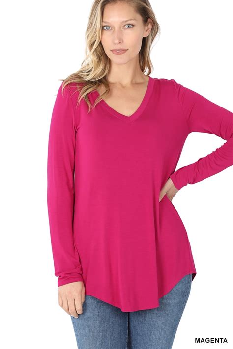 Thelovely Women And Plus Soft Luxe Rayon Long Sleeve Dolphin Hem V Neck