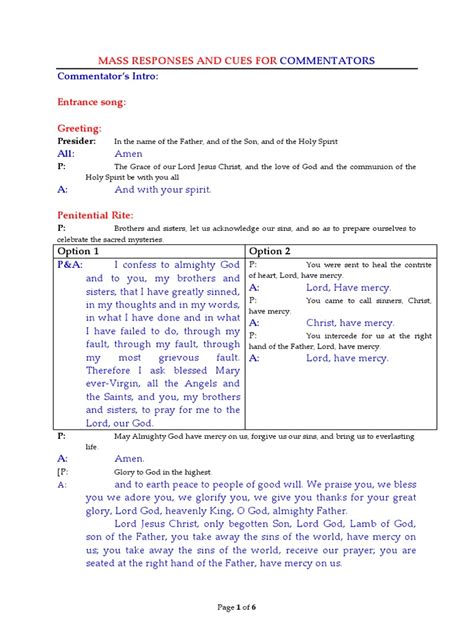 Mass Responses And Commentators Cues Pdf God The Father Mass Liturgy