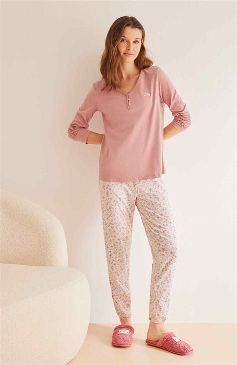Pijama Largo 100 Algodón Flores Rosado Womensecret Daily Romance