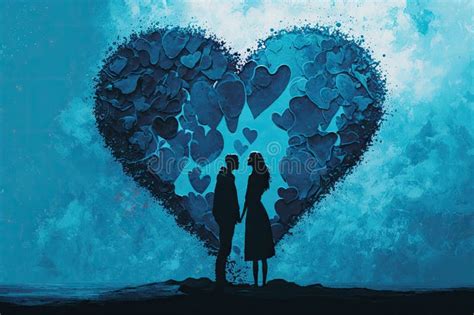 Couple In Love With Blue Background Romantic Art Of Heart Stock