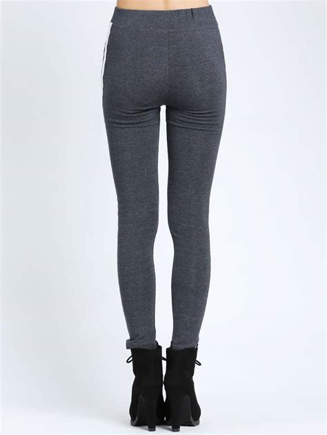 Grey Elastic Waist Vertical Striped Leggings Sheinsheinside