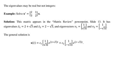 Systems Of Ordinary Differential Equations Case I Real Eigenvalues Of Multiplicity 1 MAT Ppt
