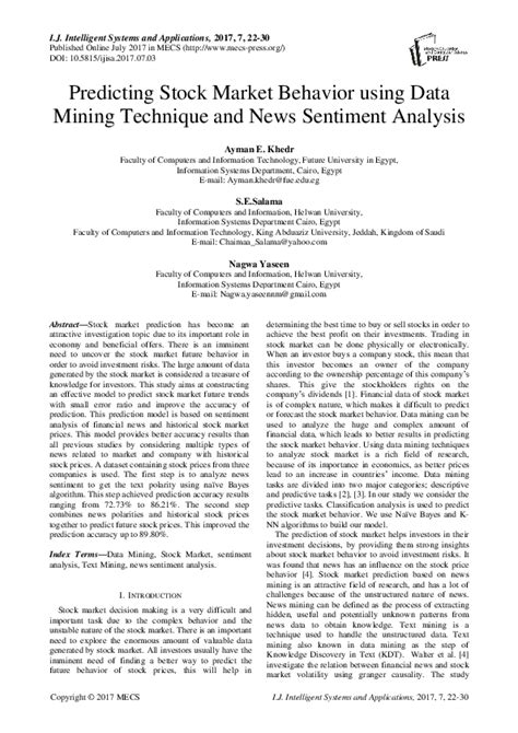 Pdf Predicting Stock Market Behavior Using Data Mining Technique And