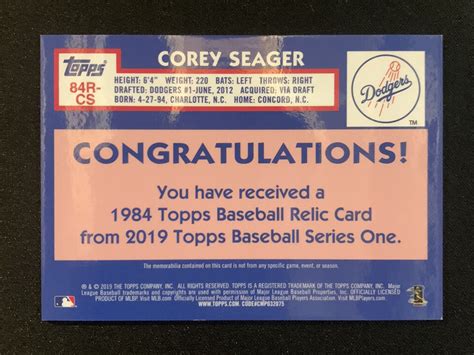 2019 Topps 35th Anniversary Relics 84r Cs Corey Seager Dodgers Ebay