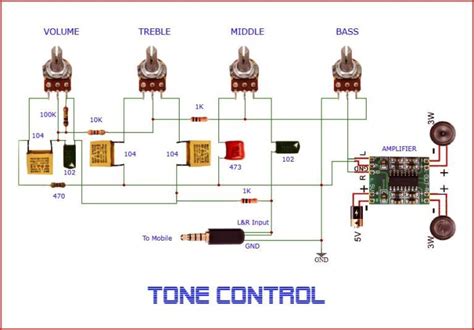 Схема регулировки громкости тембра Heavy Bass DIY Самоделка TRONICSpro Circuit diagram