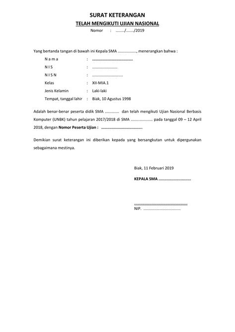 Contoh Surat Keterangan Pernah Ikut Ujian Nasional Ma Vrogue Co