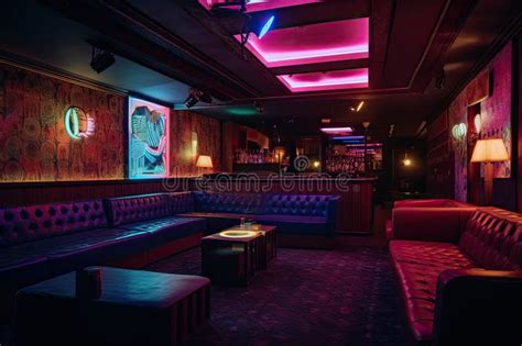 Interior Of A Night Club With Neon Lights Nightlife Concept Colorful