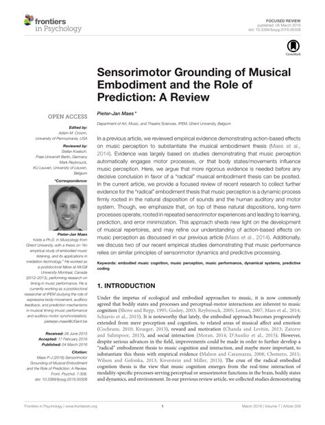 Pdf Sensorimotor Grounding Of Musical Embodiment And The Role Of Prediction A Review