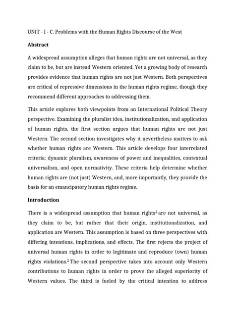 Unit I C Problems With The Human Rights Discourse Of The West Pdf
