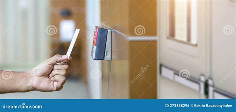 Proximity Card Reader Door Unlock Hand Security Man Using Id Card On Fingerprint Scanning
