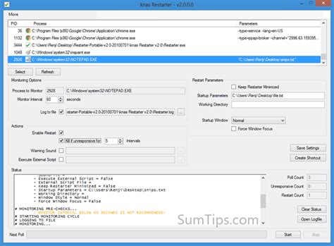 Auto Restart Closed Or Hanged Application Process In Windows Sumtips
