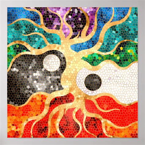 Mosaic Tree Of Life Yin Yang Poster Zazzle