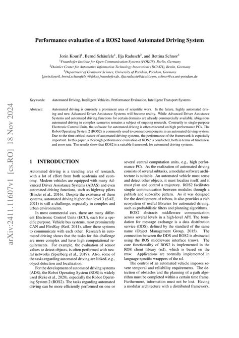 Pdf Performance Evaluation Of A Ros2 Based Automated Driving System