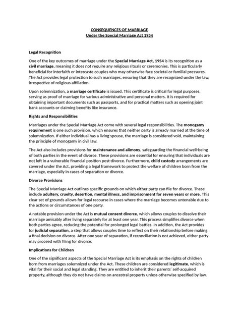 Consequences Of Marriage Under The Special Marriage Act 1954 Pdf