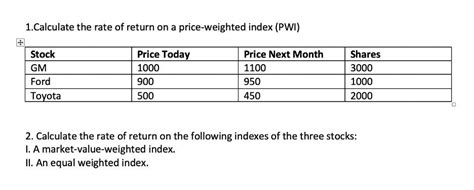 Solved 1 Calculate The Rate Of Return On A Price Weighted Chegg Com