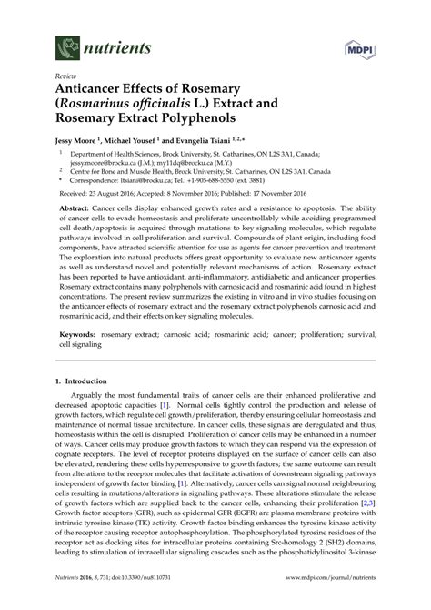 Pdf Anticancer Effects Of Rosemary Rosmarinus Officinalis L