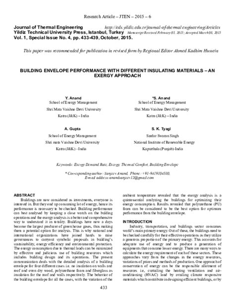 Pdf Building Envelope Performance With Different Insulating Materials An Exergy Approach