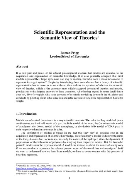 Pdf Scientific Representation And The Semantic View Of Theories