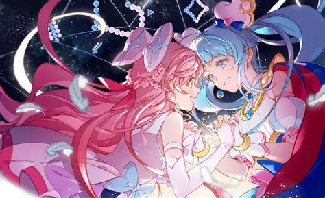Green Eyes Dress Blue Hair Stars Smiling Holding Hands Elbow