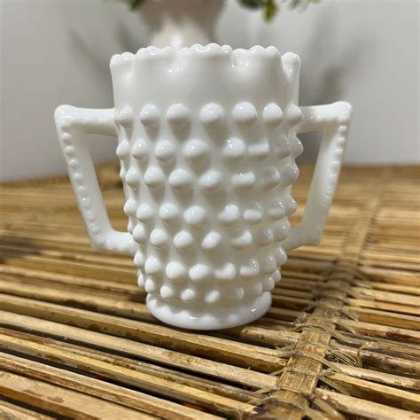 Vintage Small Milk Glass Hobnail Cream And Sugar Set Etsy