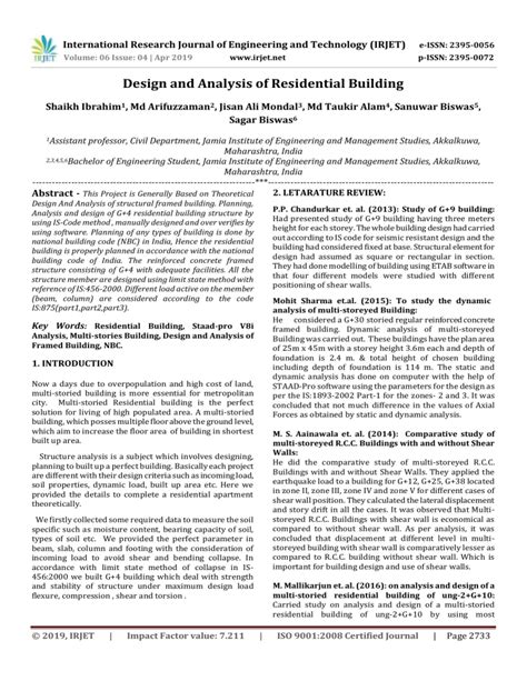 Irjet Design And Analysis Of Residential Building