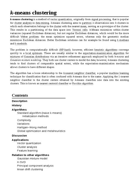 K Means Clustering Pdf Cluster Analysis Applied Mathematics