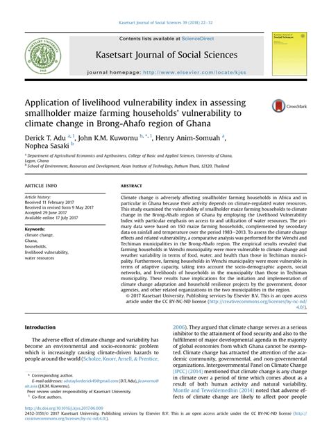 Pdf Application Of Livelihood Vulnerability Index In Assessing Smallholder Maize Farming