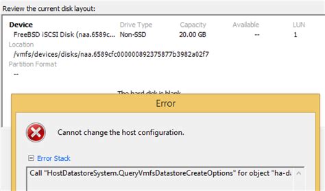 esxi unable to create iscsi datastore with freenas r homelab