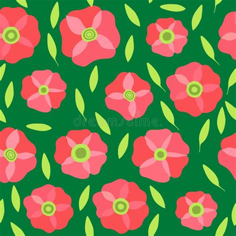 Beautiful Poppy Flowers Set Colorful Vector Seamless Pattern Stock