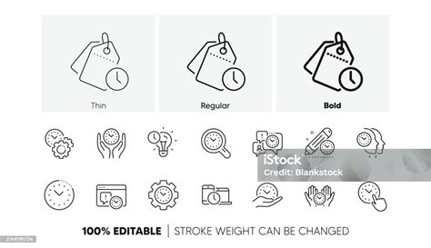 Time Management Line Icons Clock Timer Plan And Project Deadline Linear Set Line Icons Vector