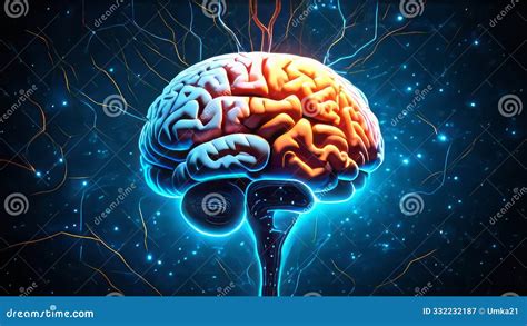 Illustration Of Glowing Human Brain With Neural Connections In An Abstract Space Stock Image