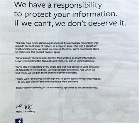 Facebook Says Sorry For Data Breach Scandal In British Newspaper Ads