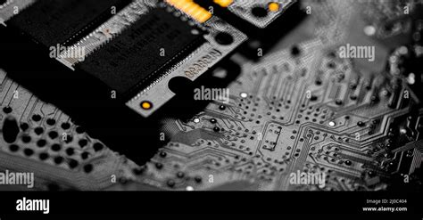 Macro Close Up Of Computer Ram Chip Random Access Memory Chip Slot For