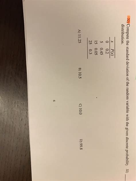 Solved Compute The Standard Deviation Of The Random Variable Chegg